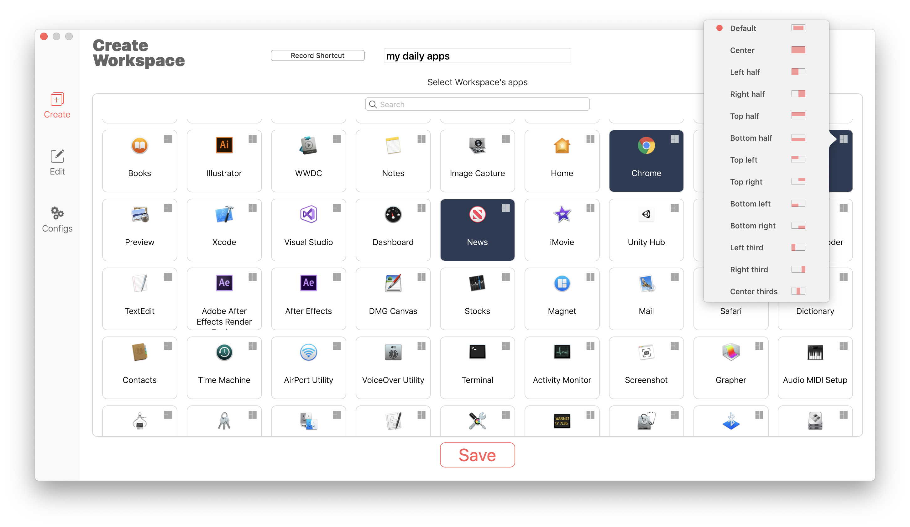 WorkspacePro - app launcher and window manager